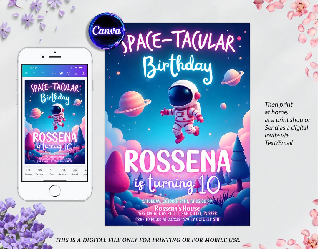 Outer Space Birthday Invitation, Astronaut Birthday Party Invites ...