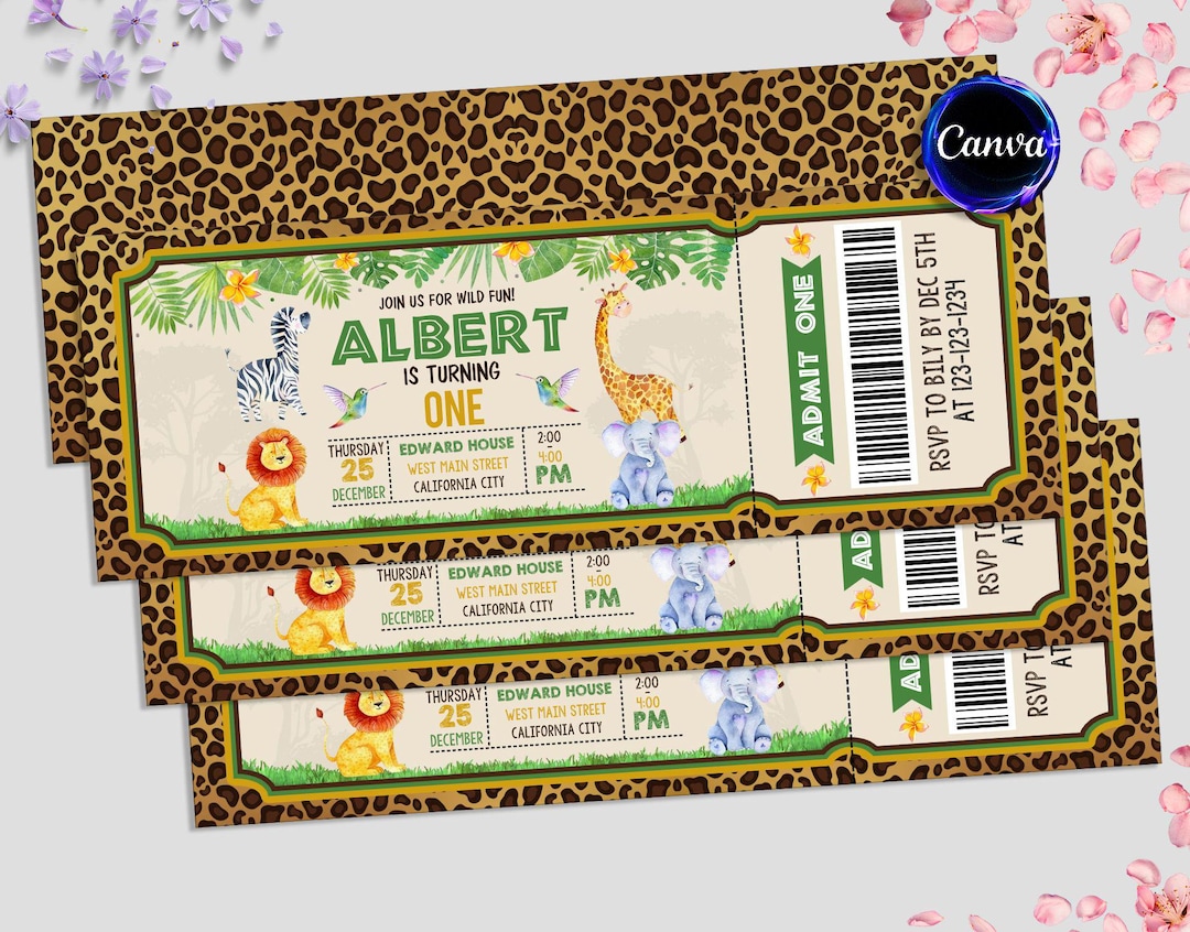 Safari Ticket Invitation, Zoo Birthday Partay Invitation, Jungle Party ...