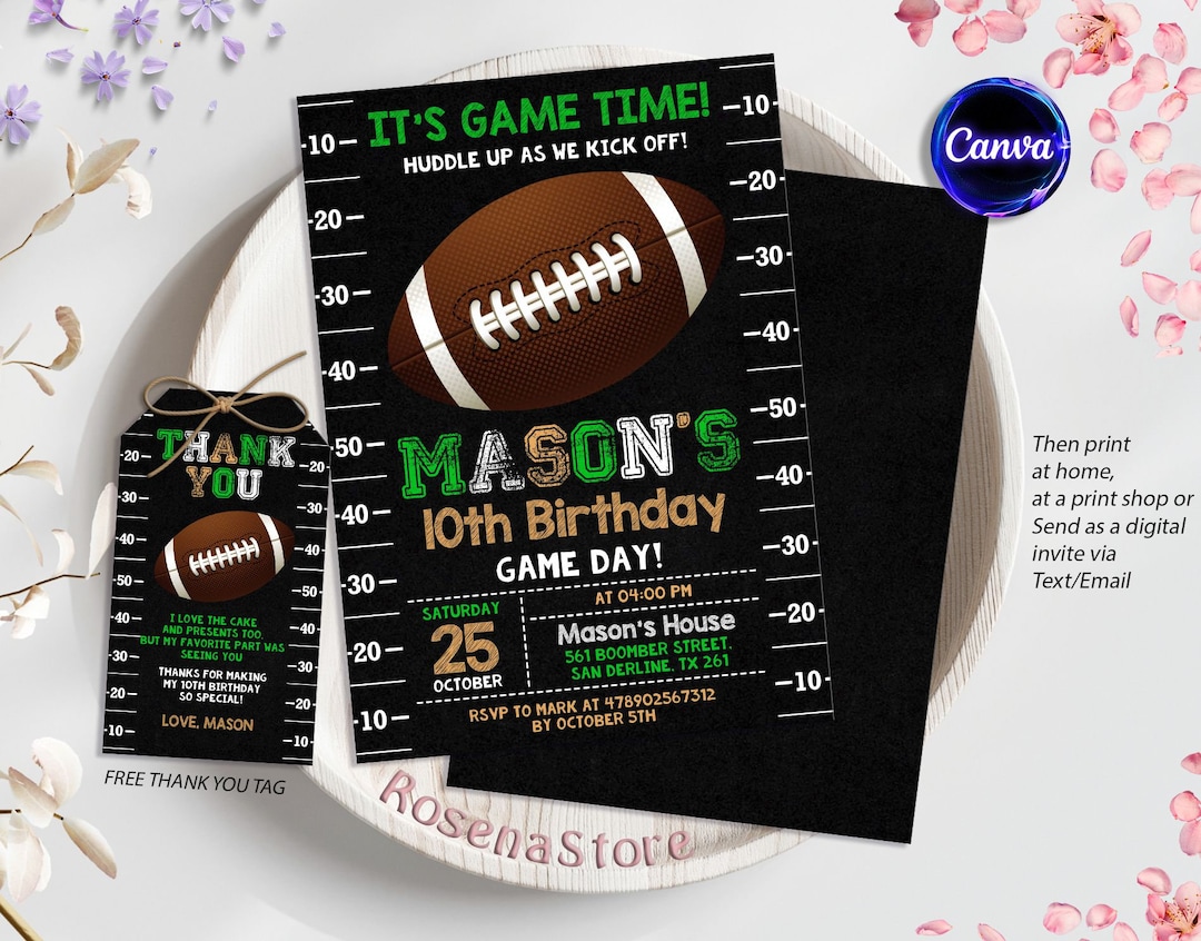 Editable Football Invitation, Football Birthday Party Invitation, Game ...