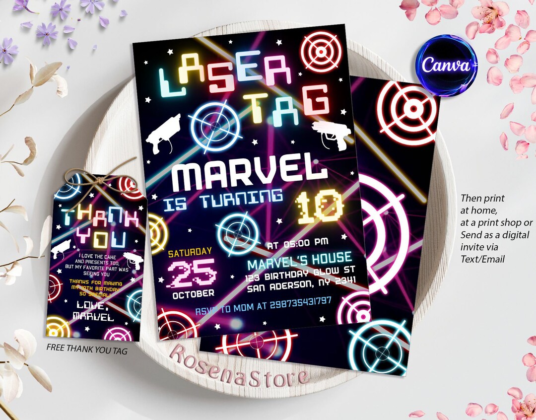 Editable Laser Tag Invitation Template, Neon Birthday Party Invite ...