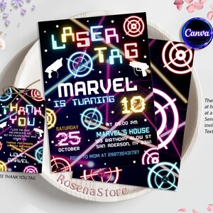 Editable Laser Tag Invitation Template, Neon Birthday Party Invite ...