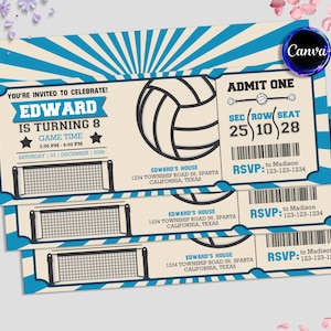 Volleyball Ticket Invitation, Volleyball Birthday Party Invitation ...