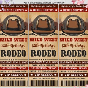Western Rodeo Ticket Invitation, Cowboy Cowgirl, Wild West Invitation ...