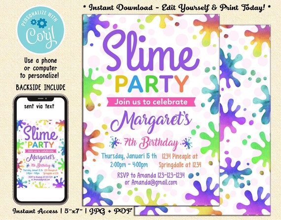 Slime Birthday Invitation Slime Party Invitation Slime - Etsy