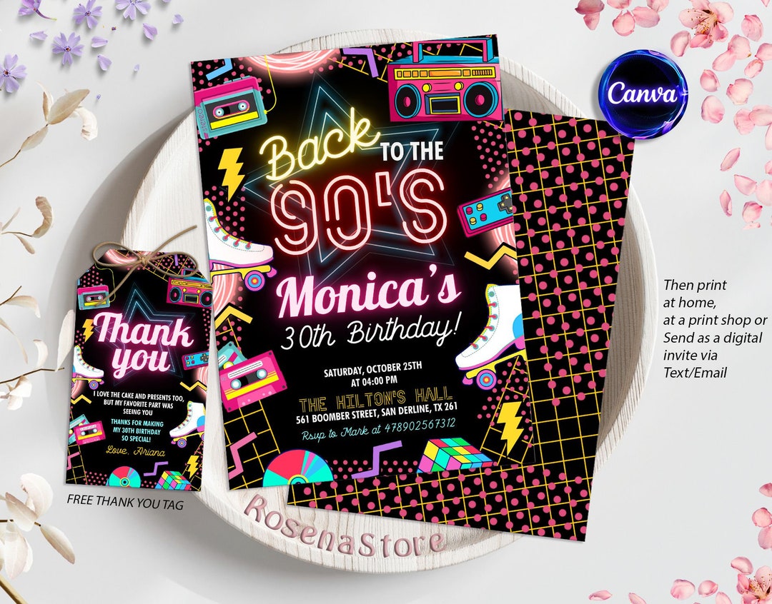 Editable 90s Party Invitation, Back to the 90s, Throwback Party, House ...