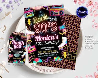 Editable 90s Party Invitation, Back to the 90s, Throwback Party, House ...