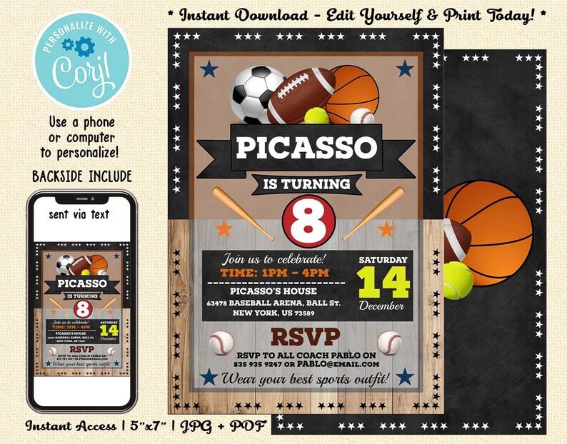 Sports Invitation All Star Sport Invitation Sport Party - Etsy