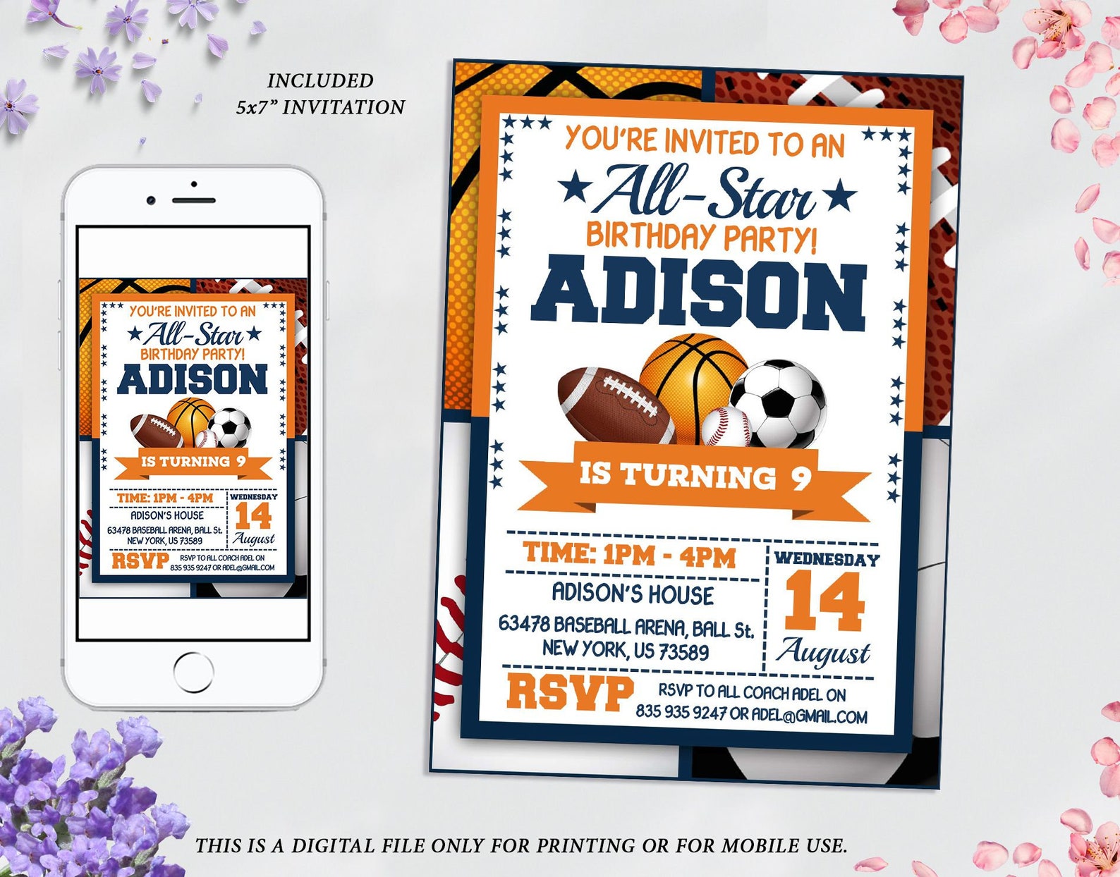 All Star Sports Birthday Invitation, Multi Sport Party Invite, Football ...