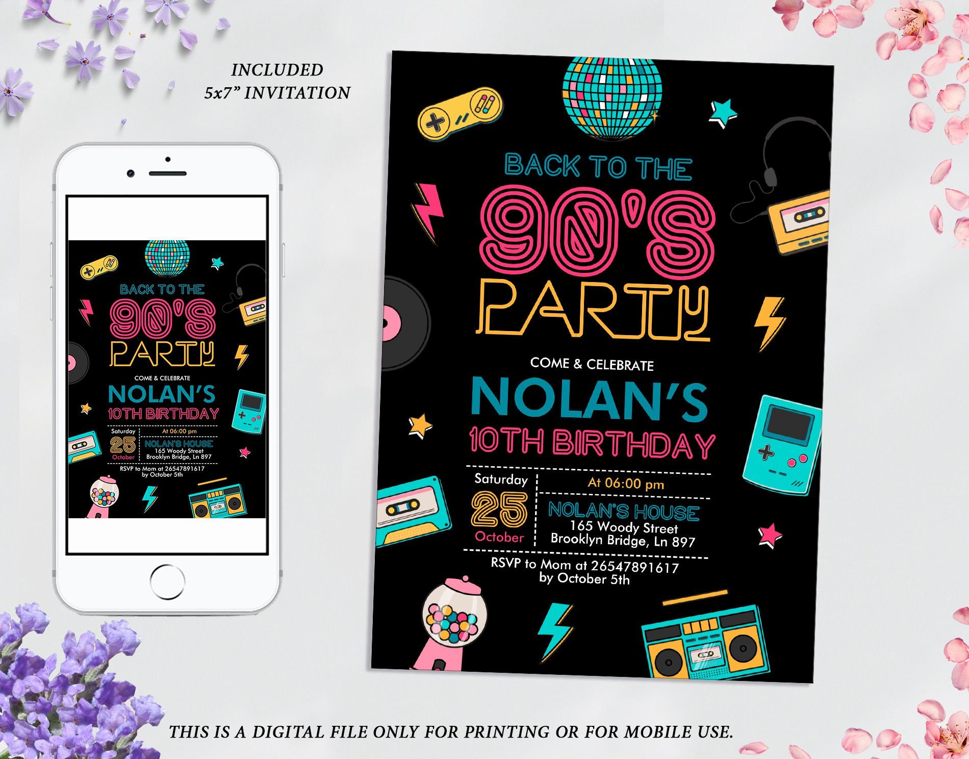 Editable 90s Party Invitation, Back to the 90s, Throwback Party, House ...