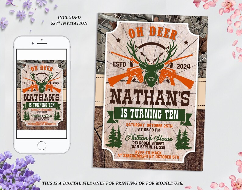 Editable Hunting Invitation, Hunting Birthday Party Invitation Template ...