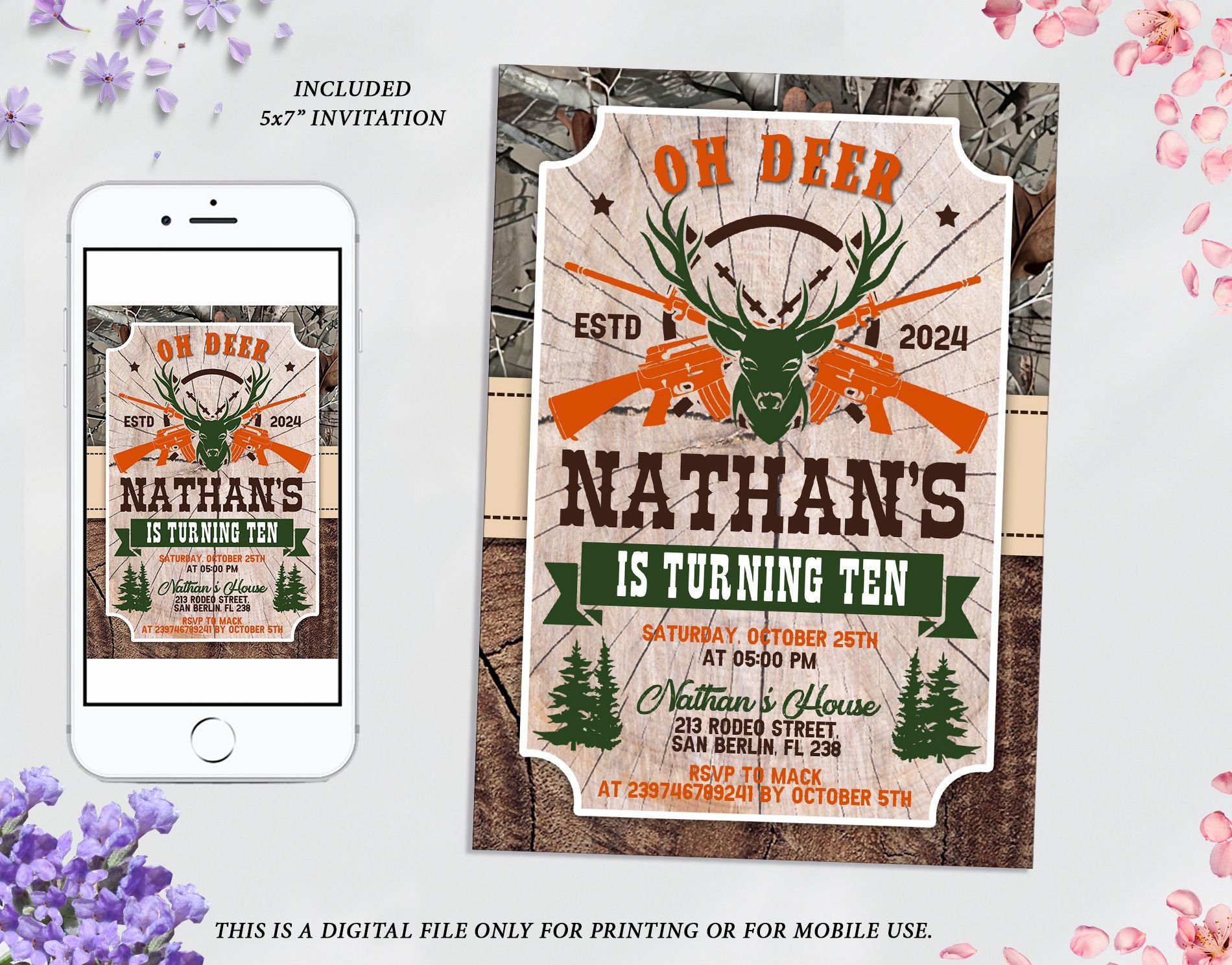 Editable Hunting Invitation, Hunting Birthday Party Invitation Template ...