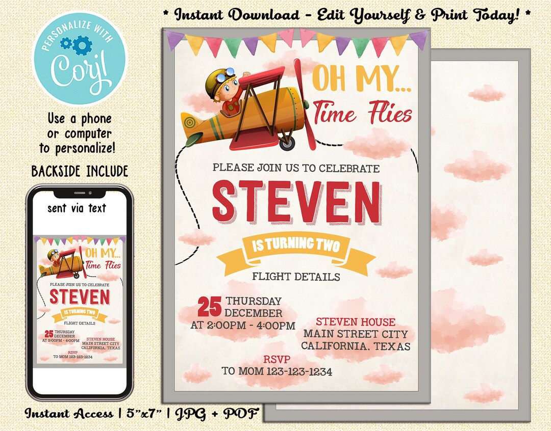 Editable Airplane Invitation Airplane Birthday Invitation - Etsy