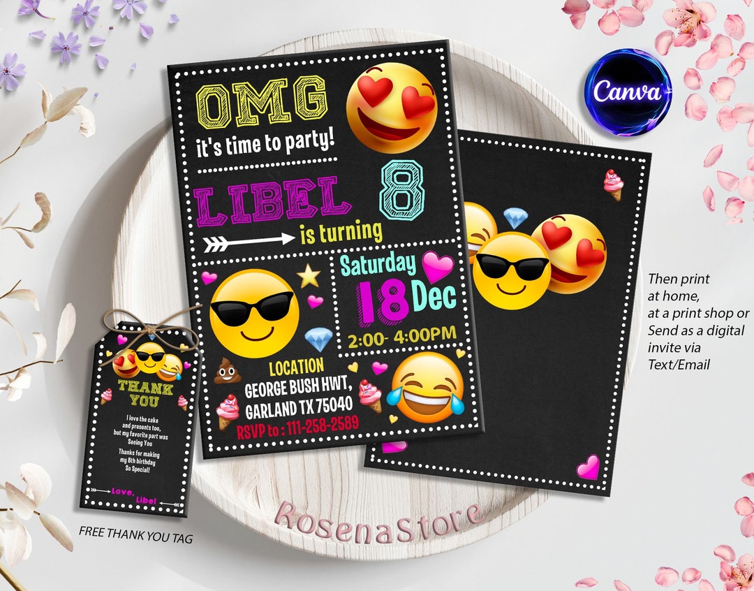 Emoji Birthday Invitation, Emoji Invitation, Emoji Invite, Emoji Party ...