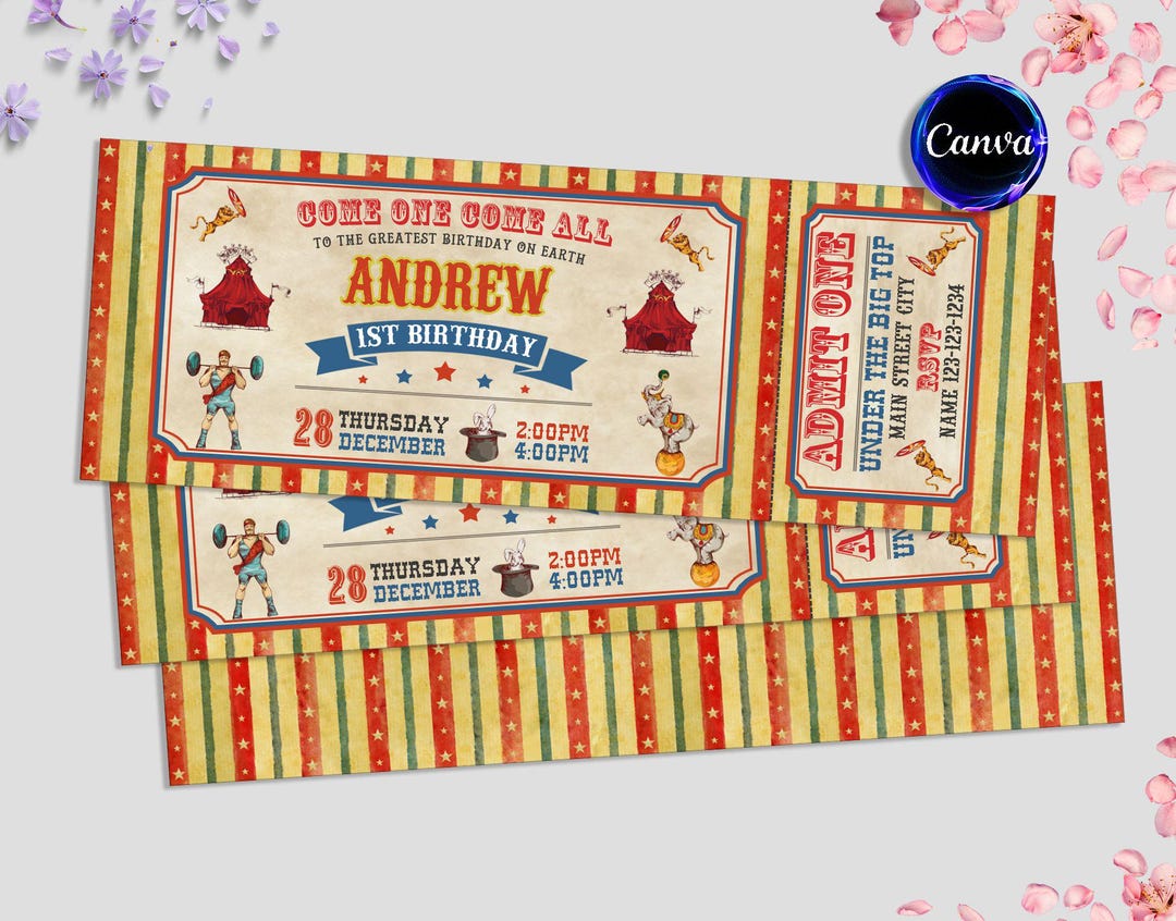 Circus Ticket Invitation, Circus Birthday Invitation, Circus Party ...
