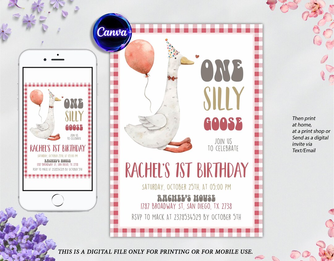 One Silly Goose Birthday Invitation Template, Girl 1st Birthday Invite ...