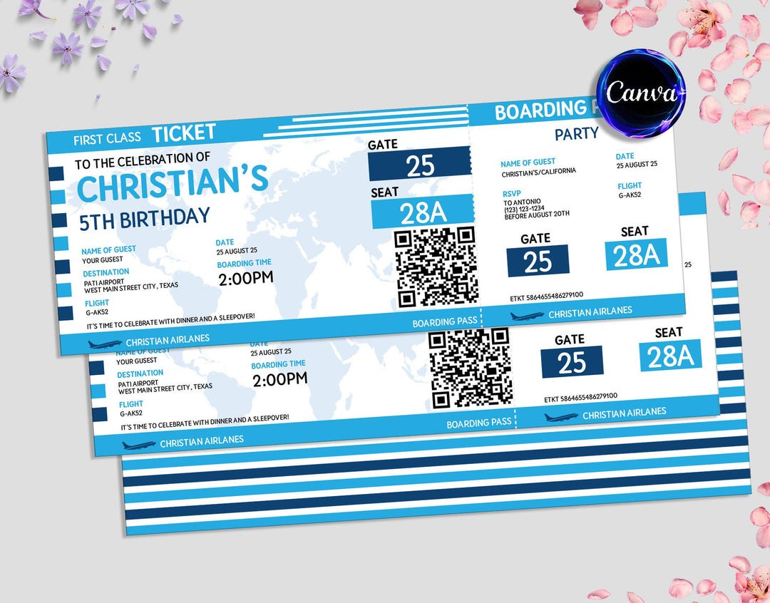 Editable Plane Ticket Invitation, Airplane Birthday Party Invitation ...