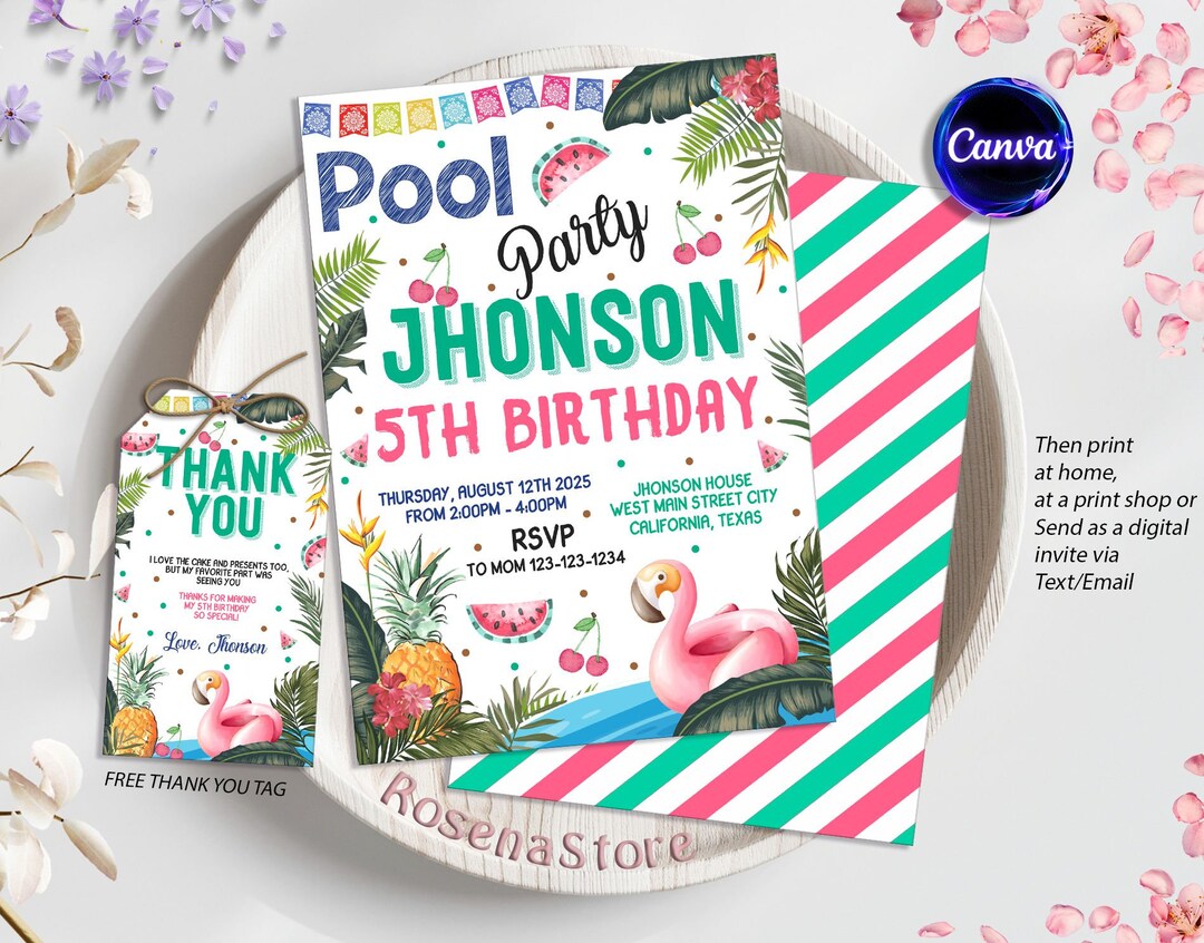 Pool Party Invitation, Tropical Pool Party, Birthday Invitation ...