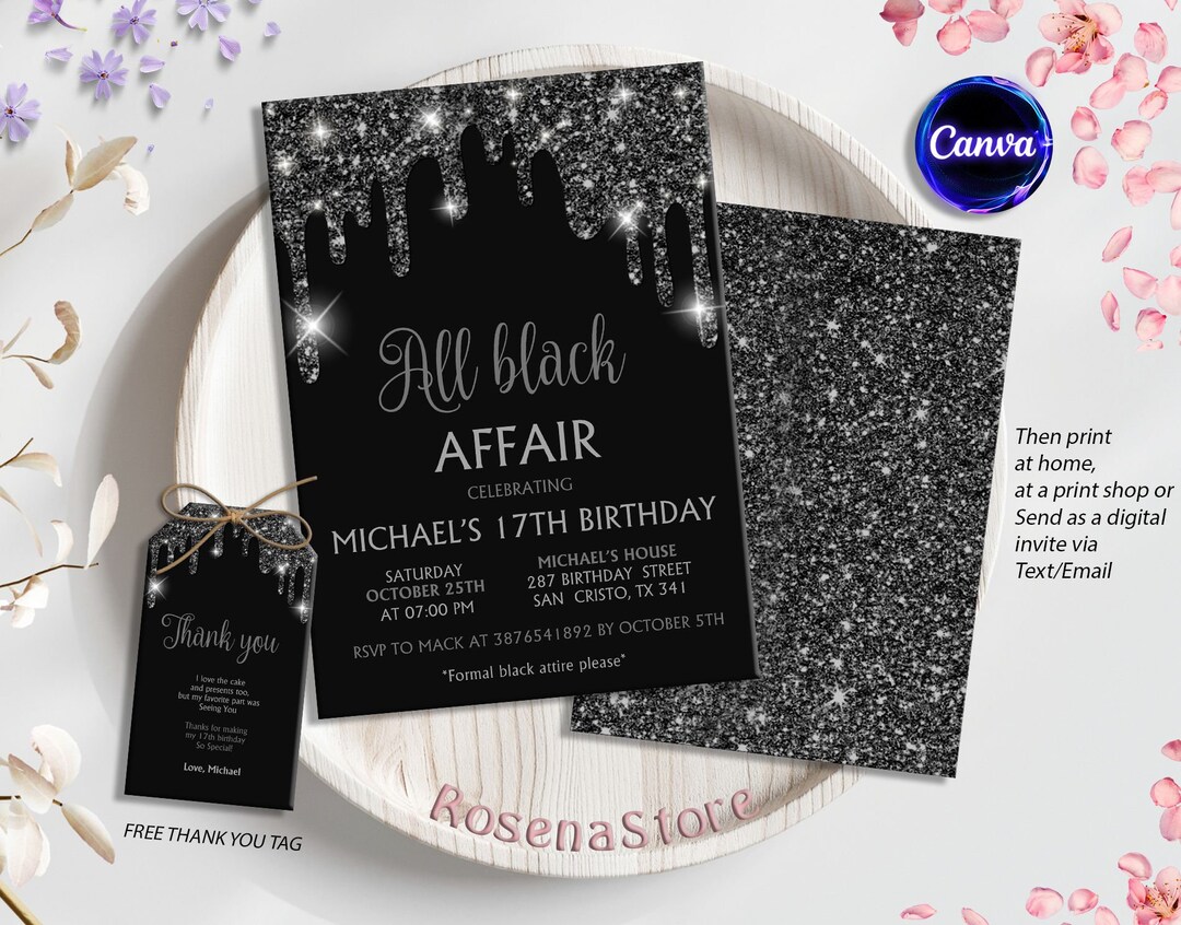 All Black Party Invitation All Black Affair Invitation Agate - Etsy