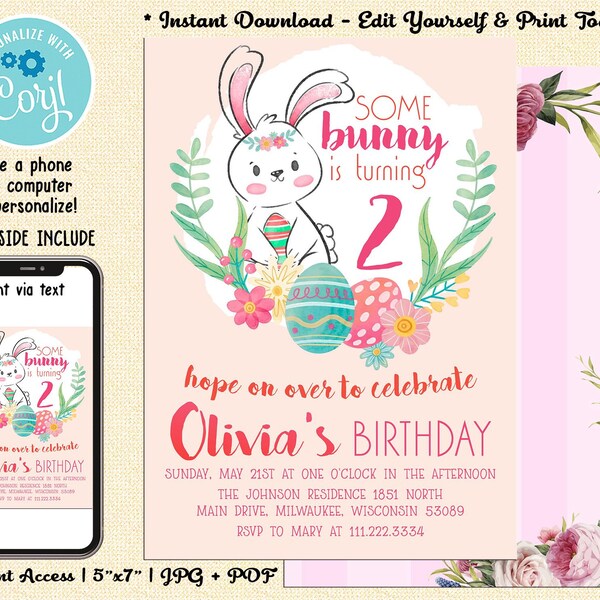 Bunny Birthday Invitation - Etsy