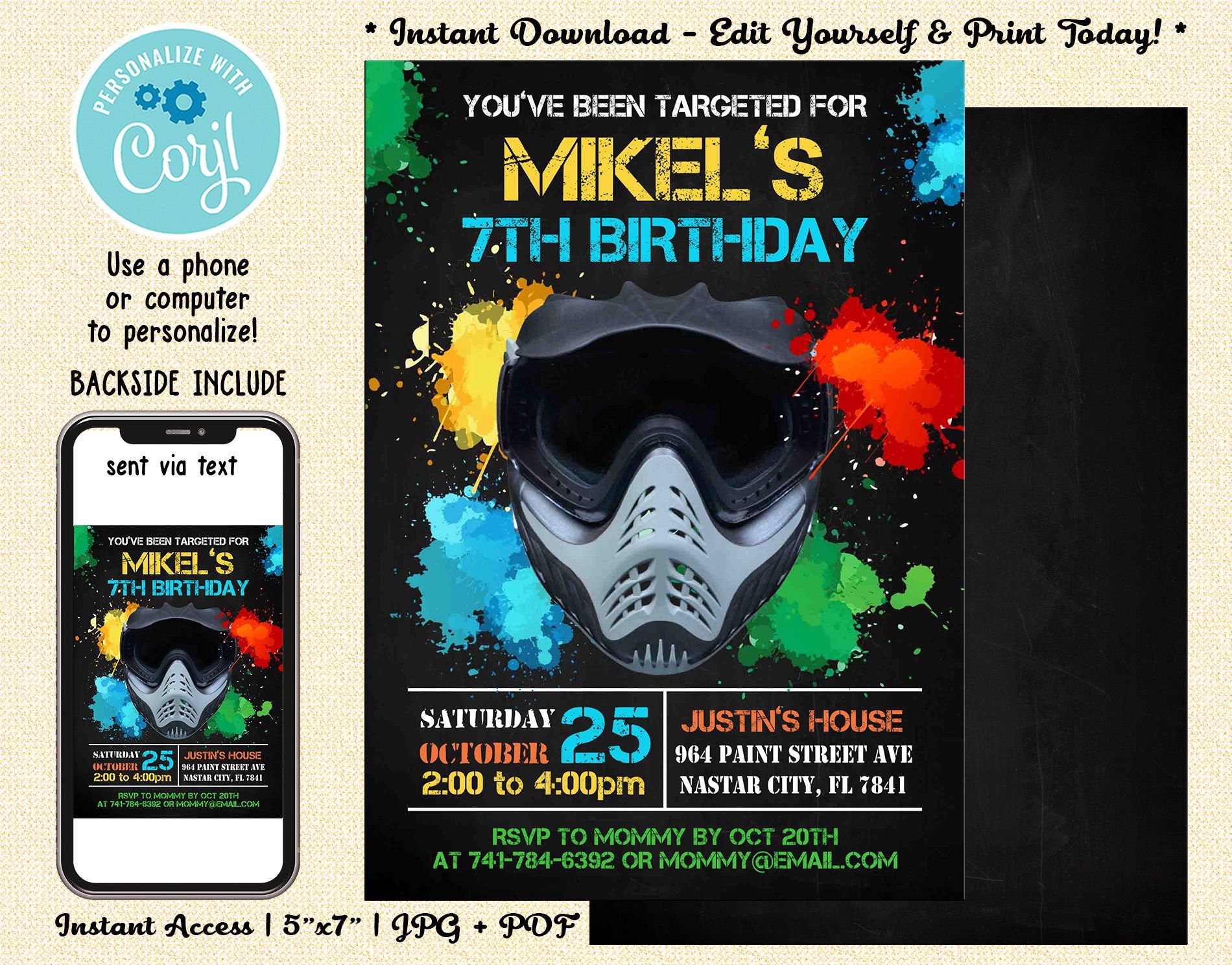 Editable Paintball Birthday Invitation Pait Ball Invitation | Etsy