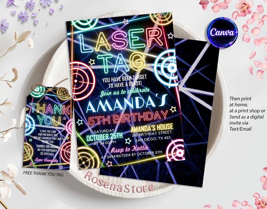 Editable Laser Tag Party Invitation, Neon Birthday Party Invite, Glow ...