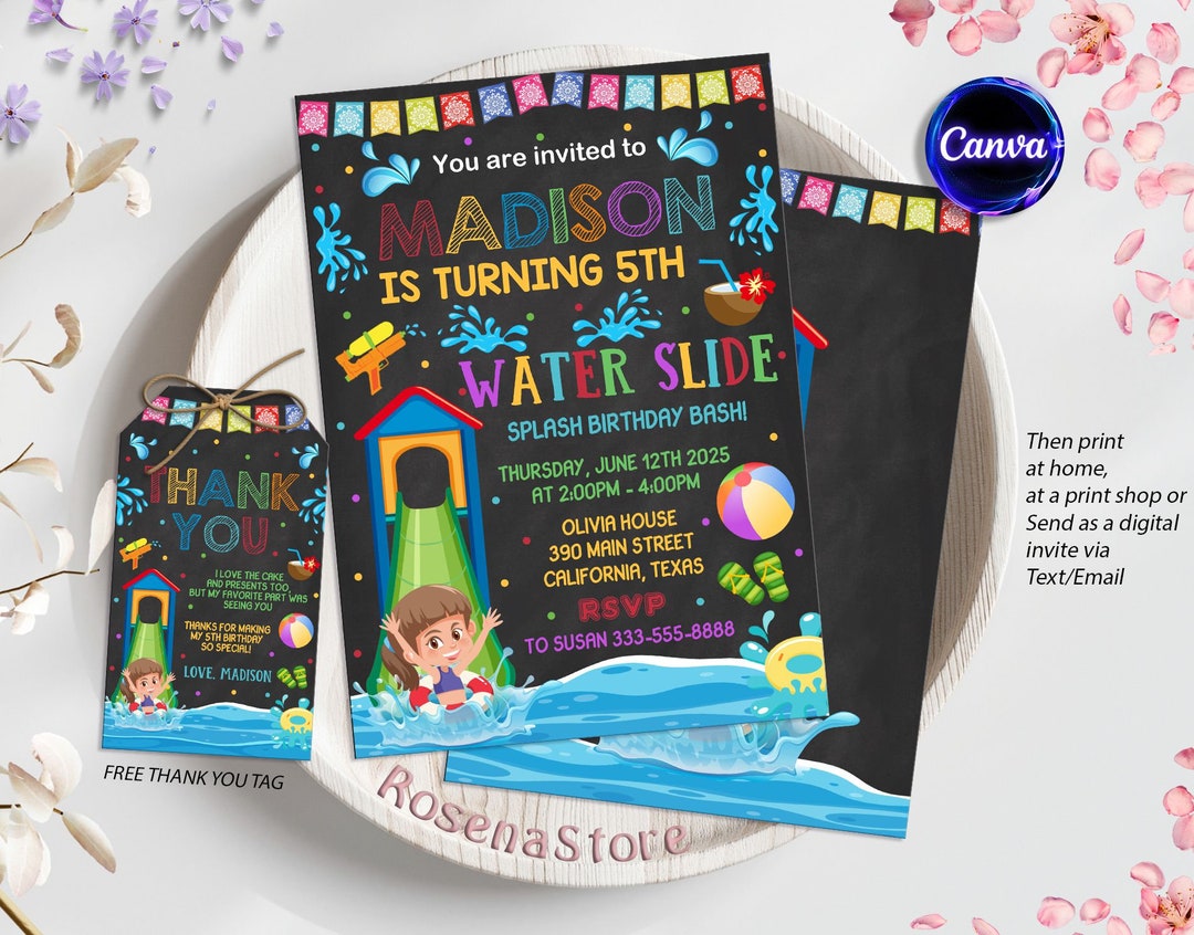 Splish Splash Birthday Invitation, Splash Invitation, Water Park ...