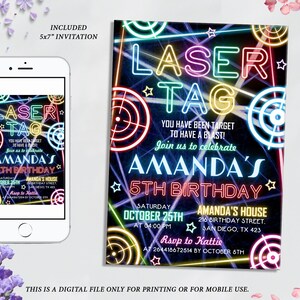 Editable Laser Tag Party Invitation, Neon Birthday Party Invite, Glow ...