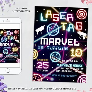 Editable Laser Tag Invitation Template, Neon Birthday Party Invite ...