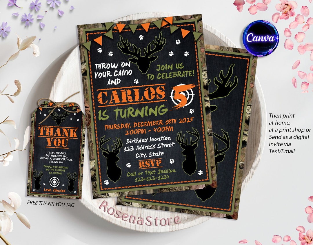 Hunting Party Invitations, Hunting Birthday Party Invitation, Hunting ...