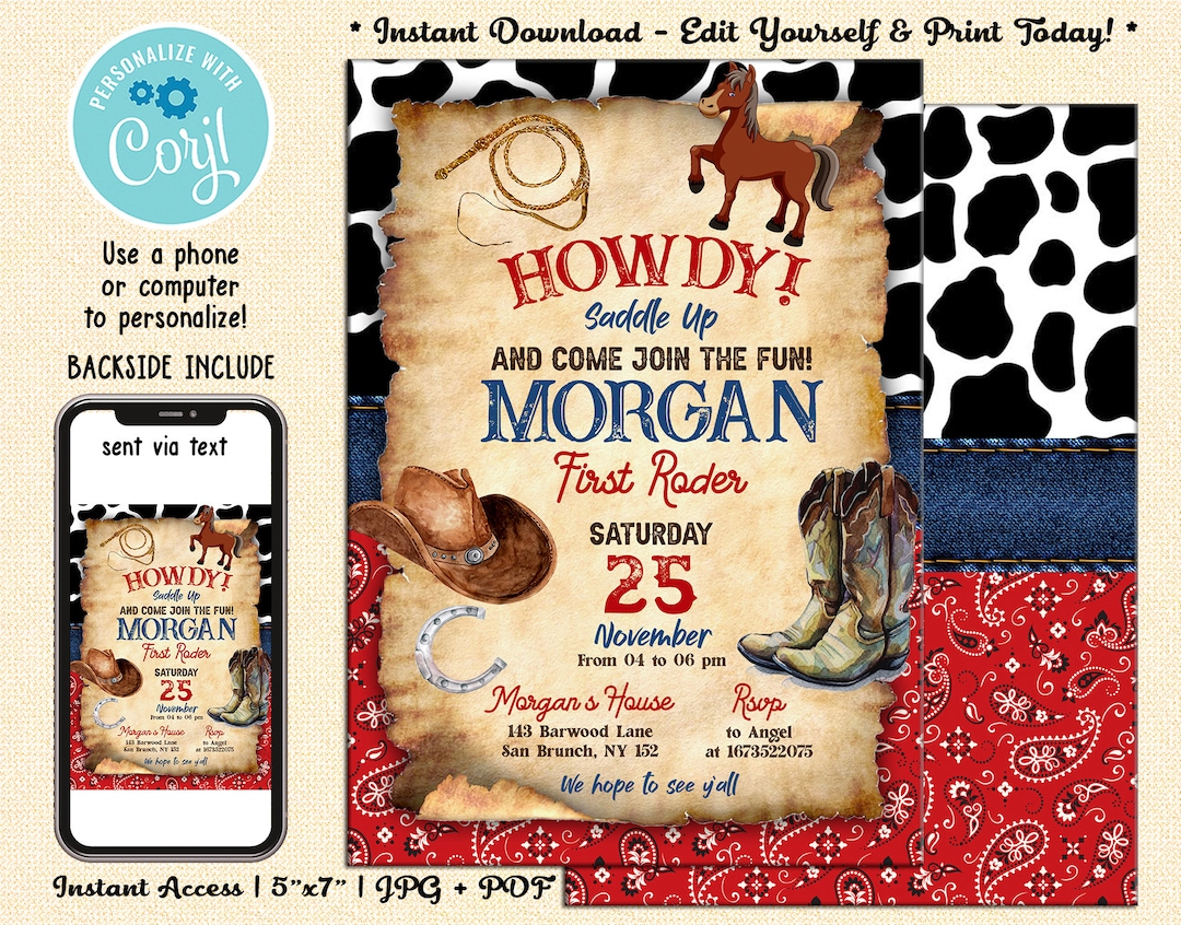Cowboy Horse Rodeo Birthday Party Invitation Rodeo - Etsy