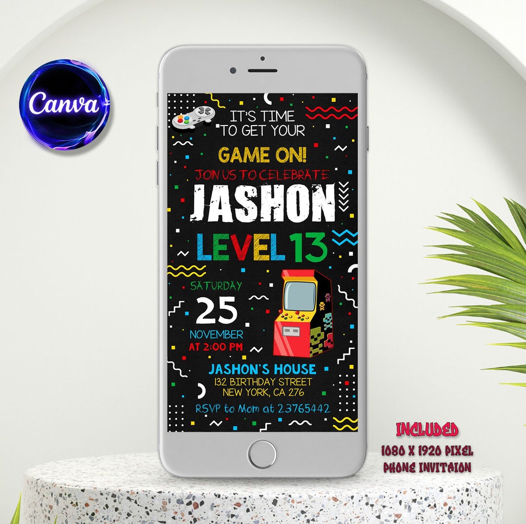Arcade Birthday Invitation, Arcade Invitation, Instant Download , Gamer ...