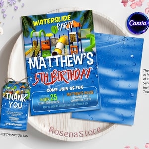 Water Slide Birthday Invitation, Waterslide Birthday Invitation, Water ...