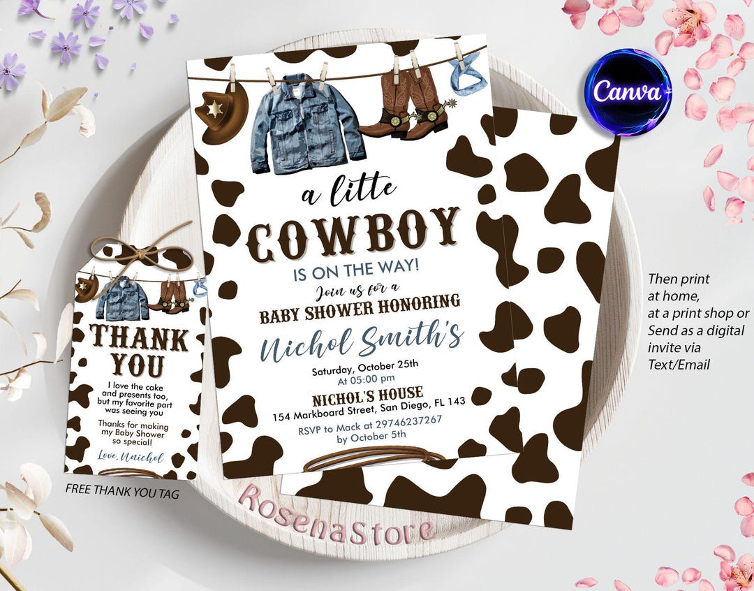 Cowboy Baby Shower Invitation, A Little Cowboy is on the Way Invite ...