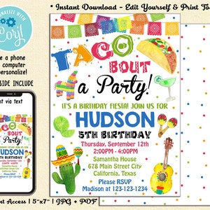 Editable Taco Birthday Invitation Taco Invitation Fiesta - Etsy