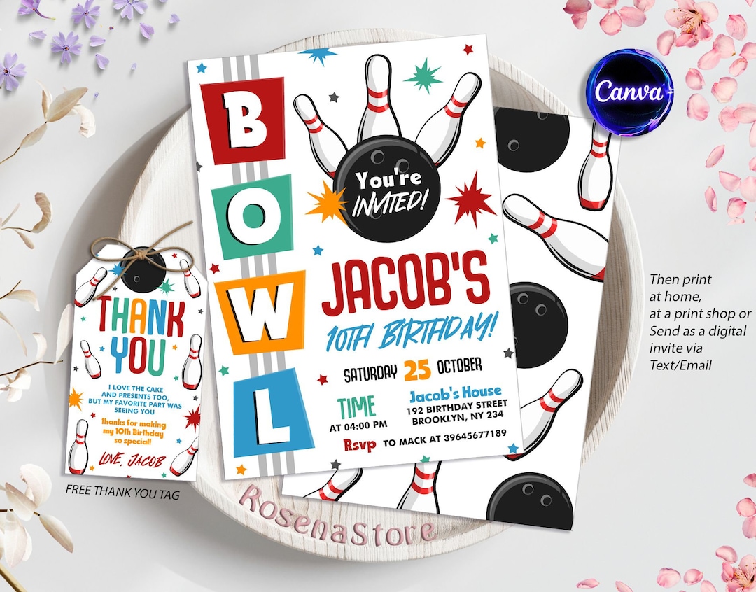 Editable Bowling Party Invitation, Editable Bowling Birthday Invitation ...