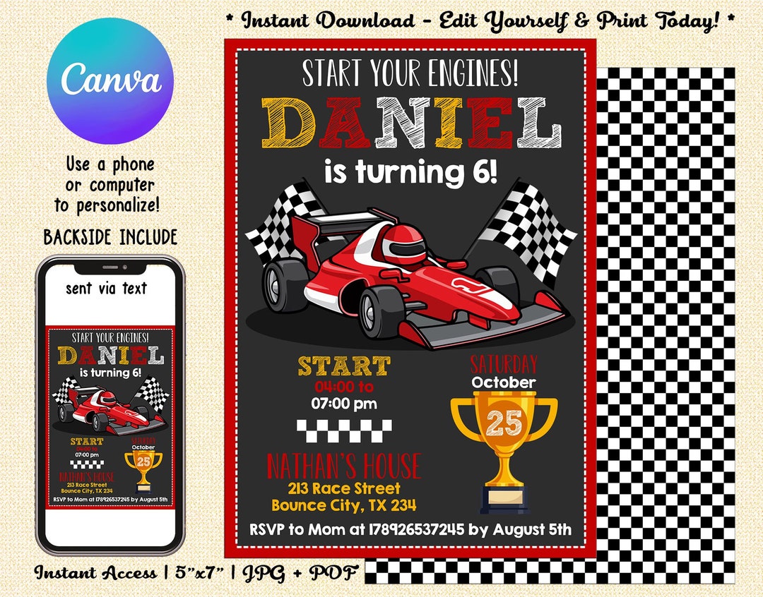 Editable Race Car Invitation Race Car Birthday Party - Etsy