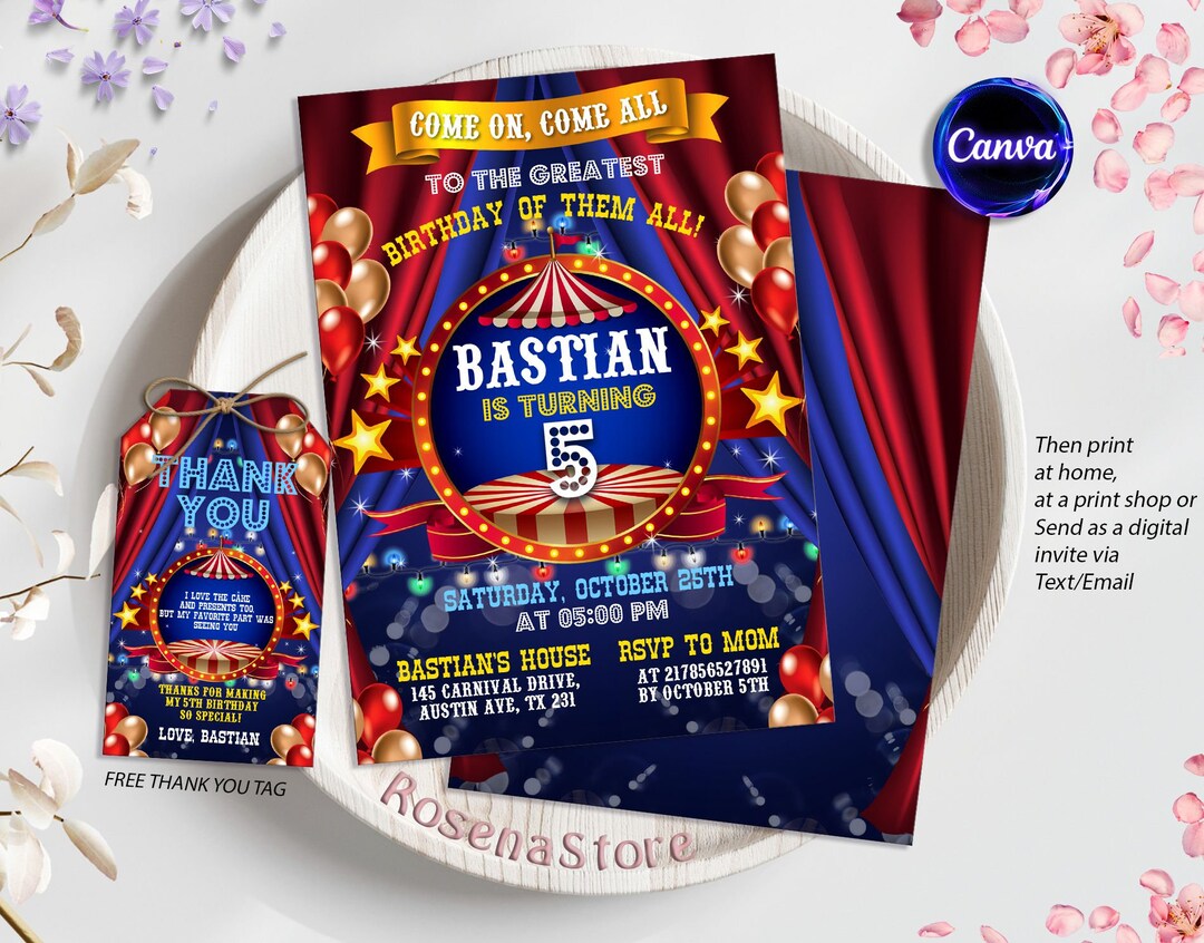 Editable Carnival Birthday Invitation Template, Circus Birthday Invitation, Carnival Invitation ...