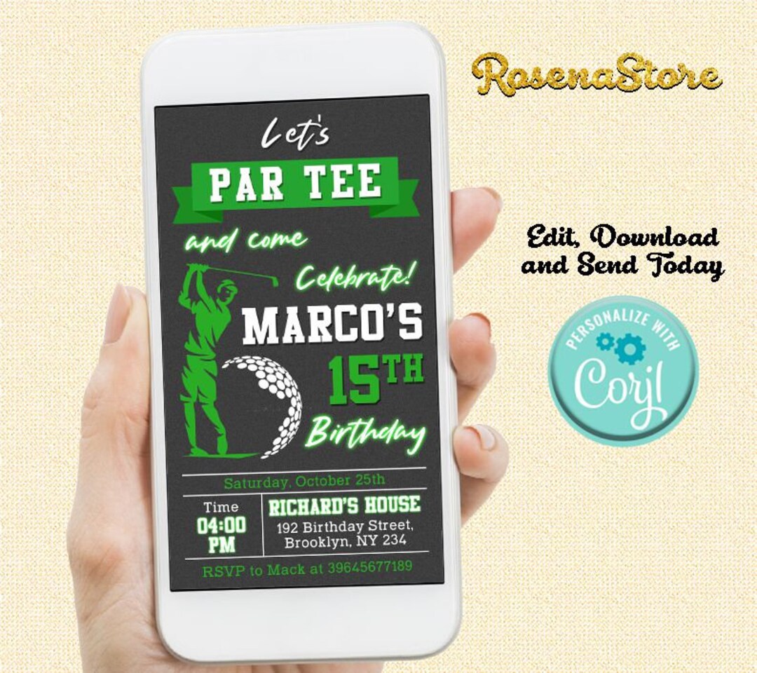 Golf Electronic Birthday Invitation Boy Golf Party - Etsy
