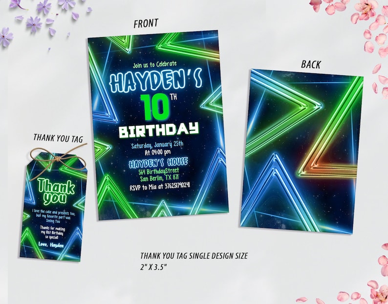 Editable Neon Birthday Party Invitation, Glow Birthday Party Invite ...