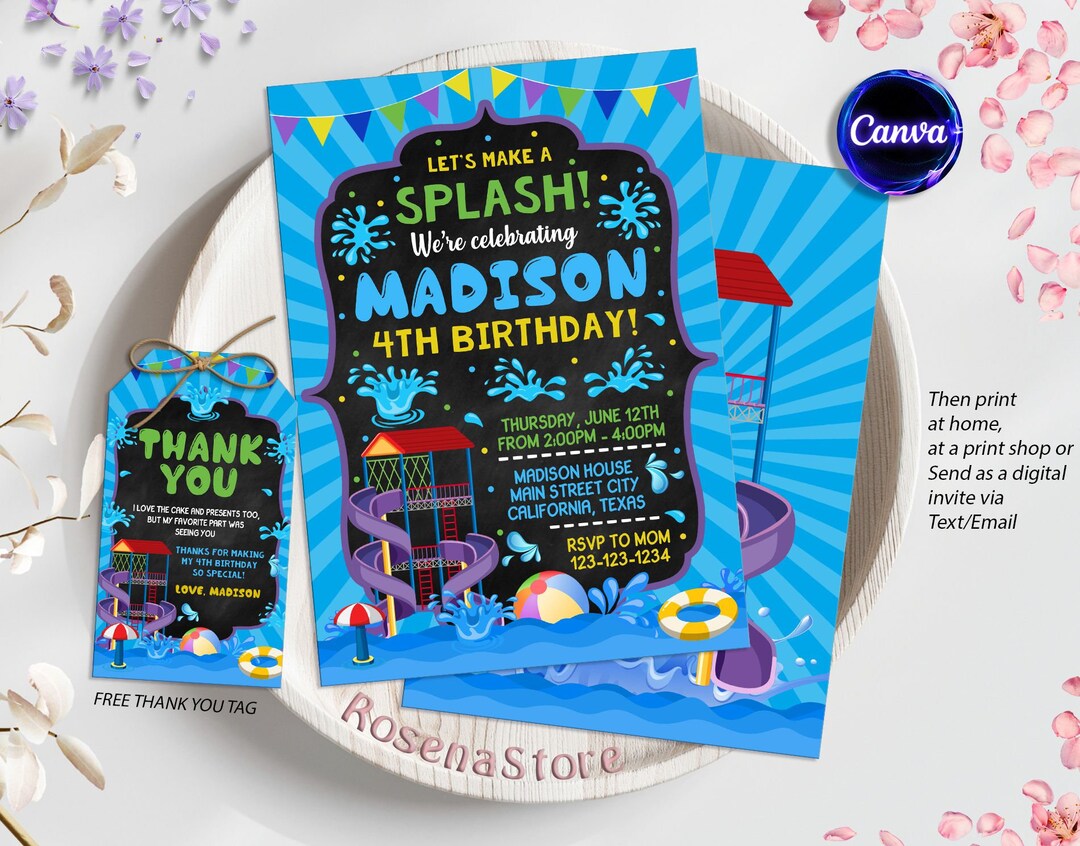 Water Slide Invitation, Water Slide Birthday Invitation, Water Slide ...