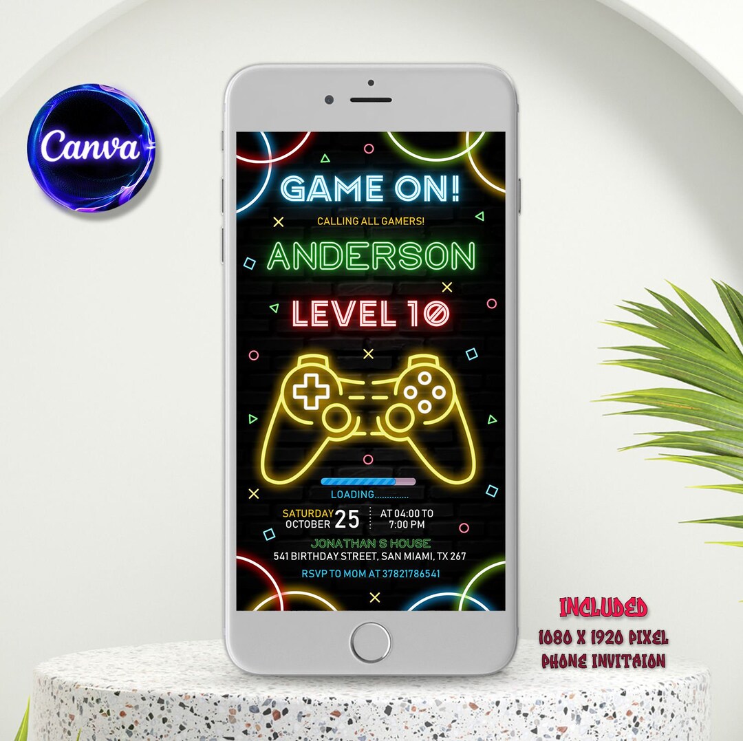 Video Game Invitation, Video Game Phone Birthday Invitation, Video Game ...