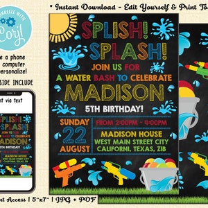 Water Bash Invitation Splish Splash Invitation Water Slide - Etsy