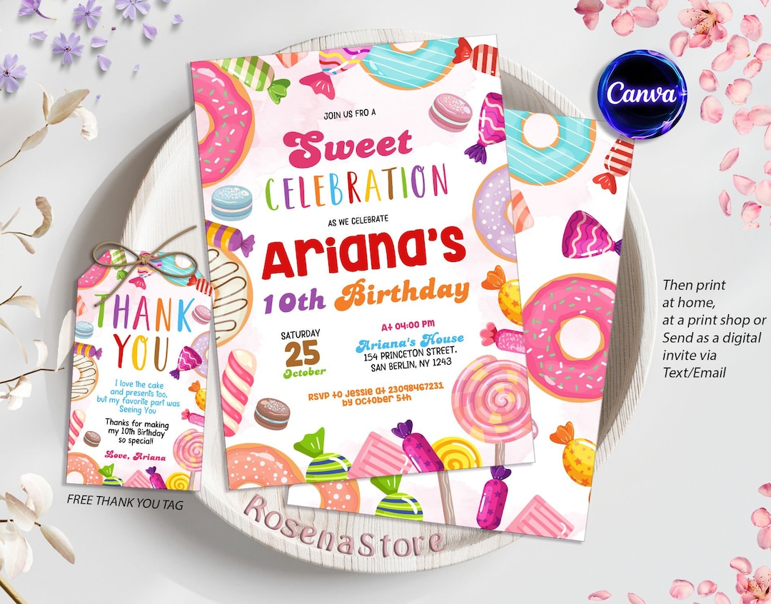 Editable Sweets Candy Invitation, Sweet Candy Birthday Invitation ...