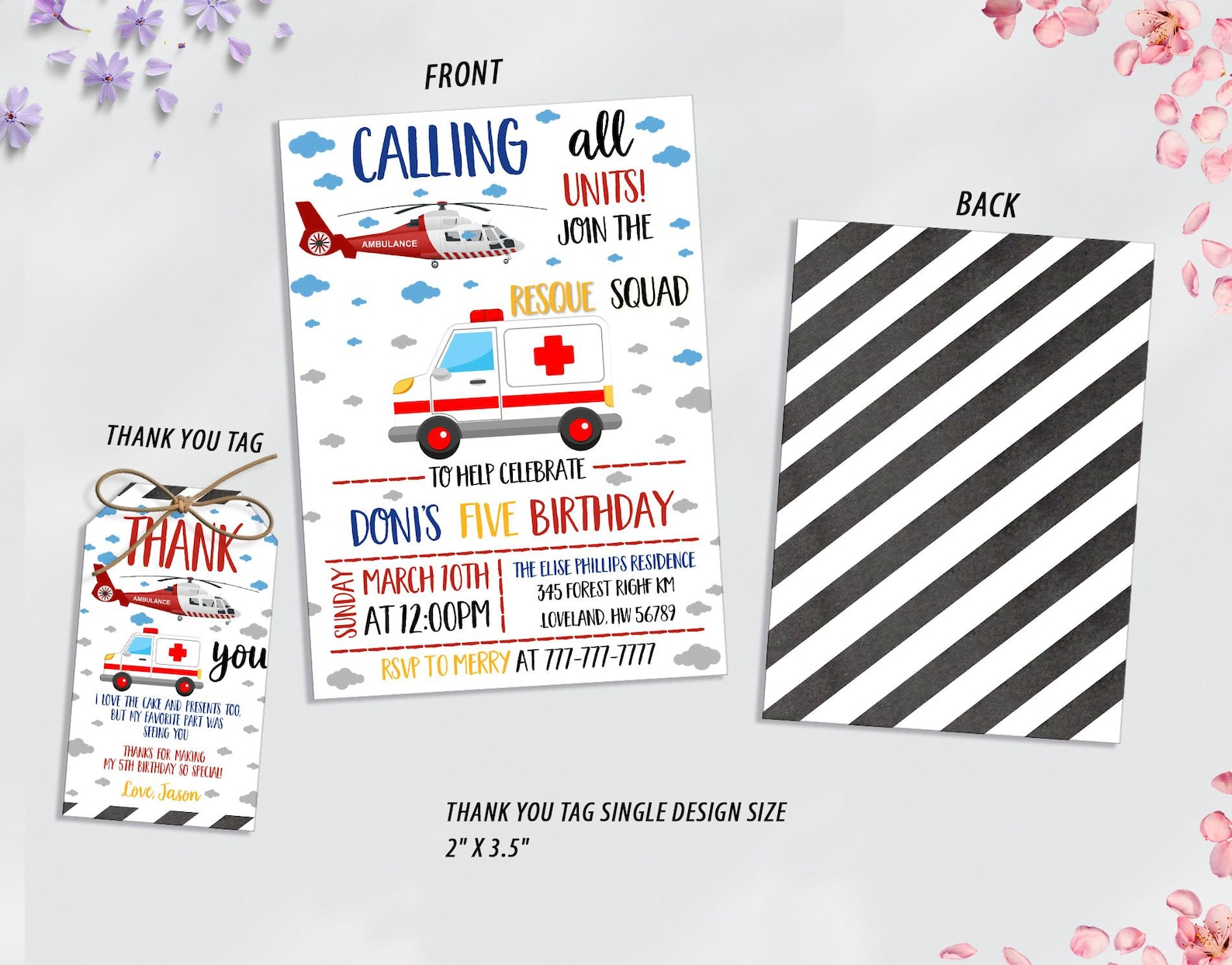 Emergency Vehicles Birthday Invitation, First Responders Theme, Calling ...
