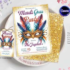 Mardy Gras Party Invitation, Mardi Gras Celebration Invitation ...