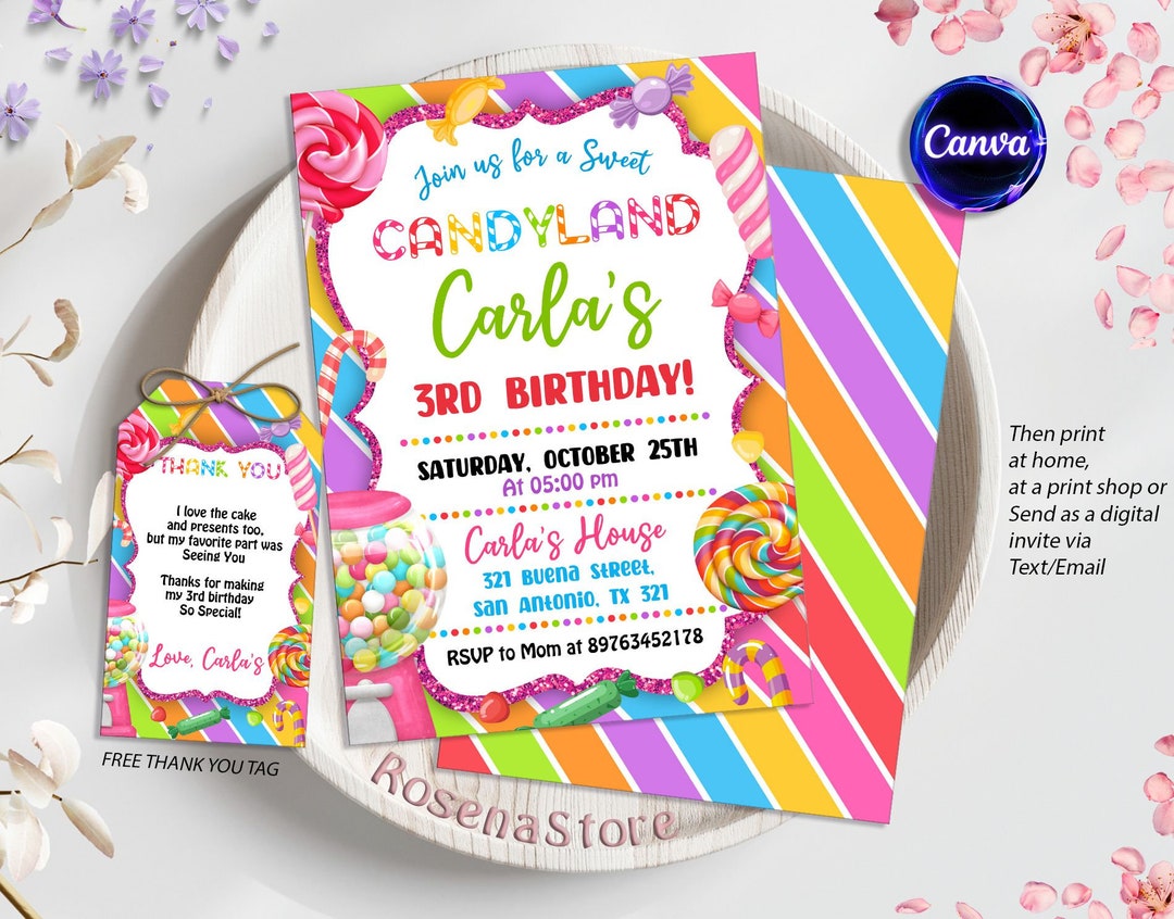 Editable Candyland Invittaion, Candy Birthday Invitation, Candyland ...