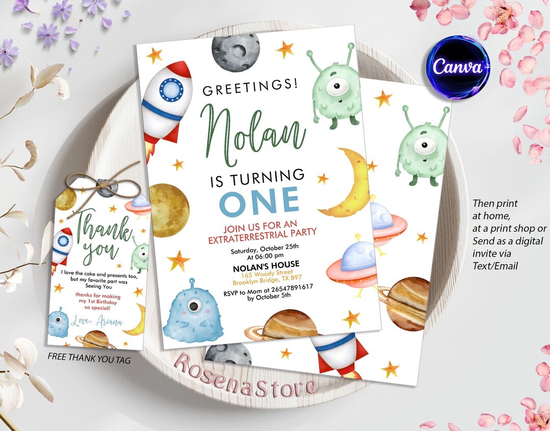 Editable Alien Invitation, Alien Birthday Party Invitation, UFO ...