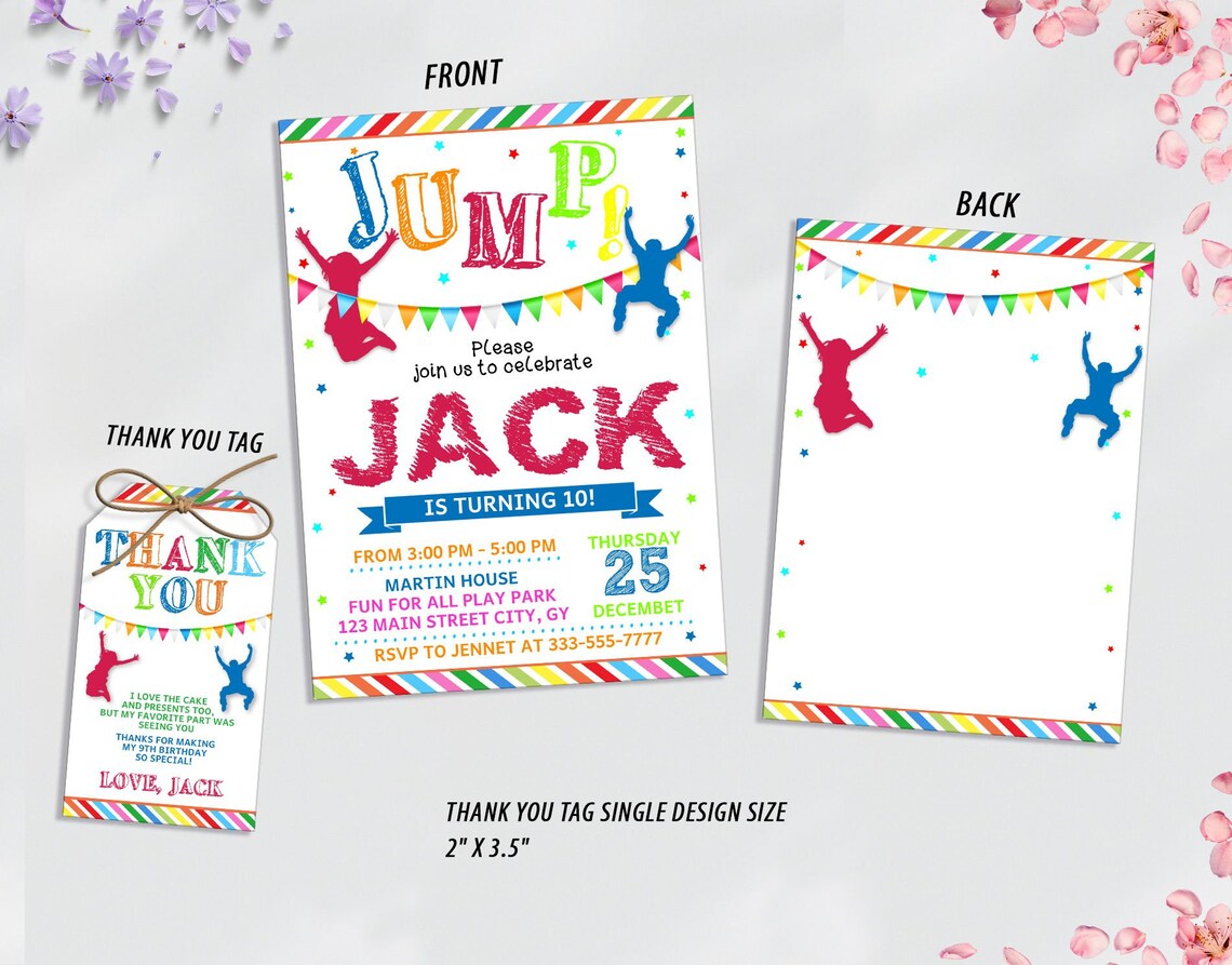 Jump Invitation, Bounce House Invite, Trampoline Birthday, Pump It up ...
