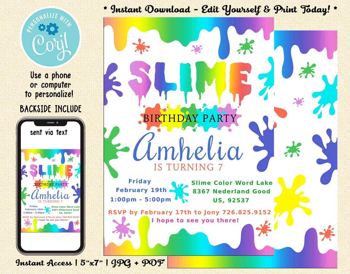 Slime Birthday Invitation EDITABLE Slime Invitation Slime | Etsy