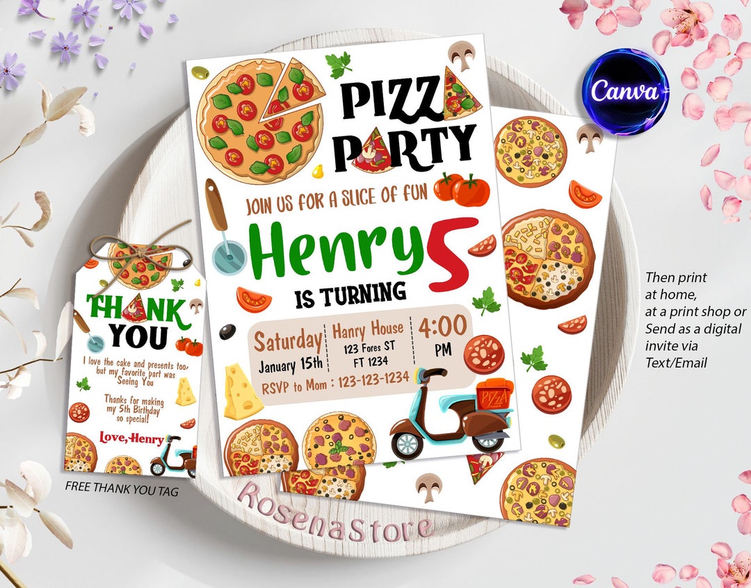 Editable Pizza Party Invitation, Pizza Birthday Party Invitation, Pizza ...